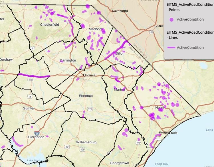 Monitor SC road closures due to flooding with this helpful map