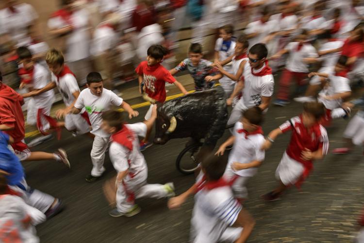 Running of the bulls in Spain