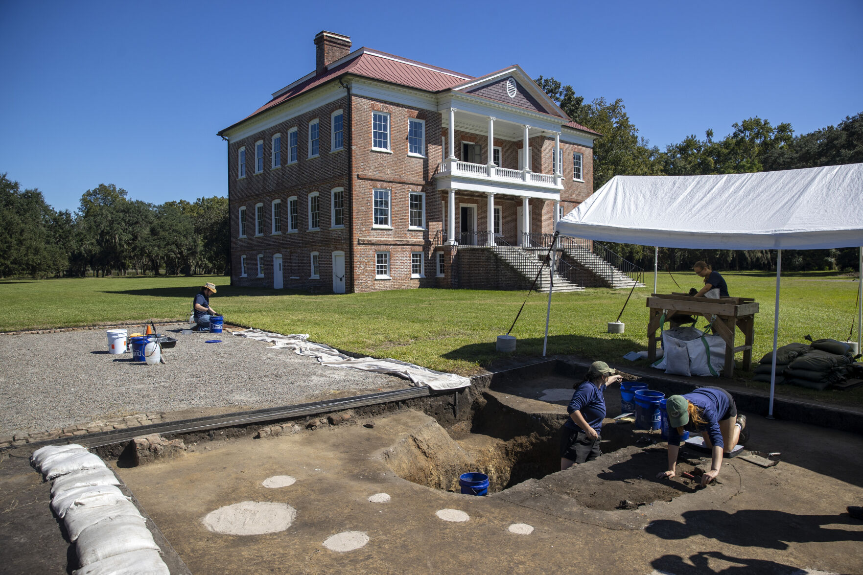 Drayton Hall excavating old well, replacing plaster ceiling