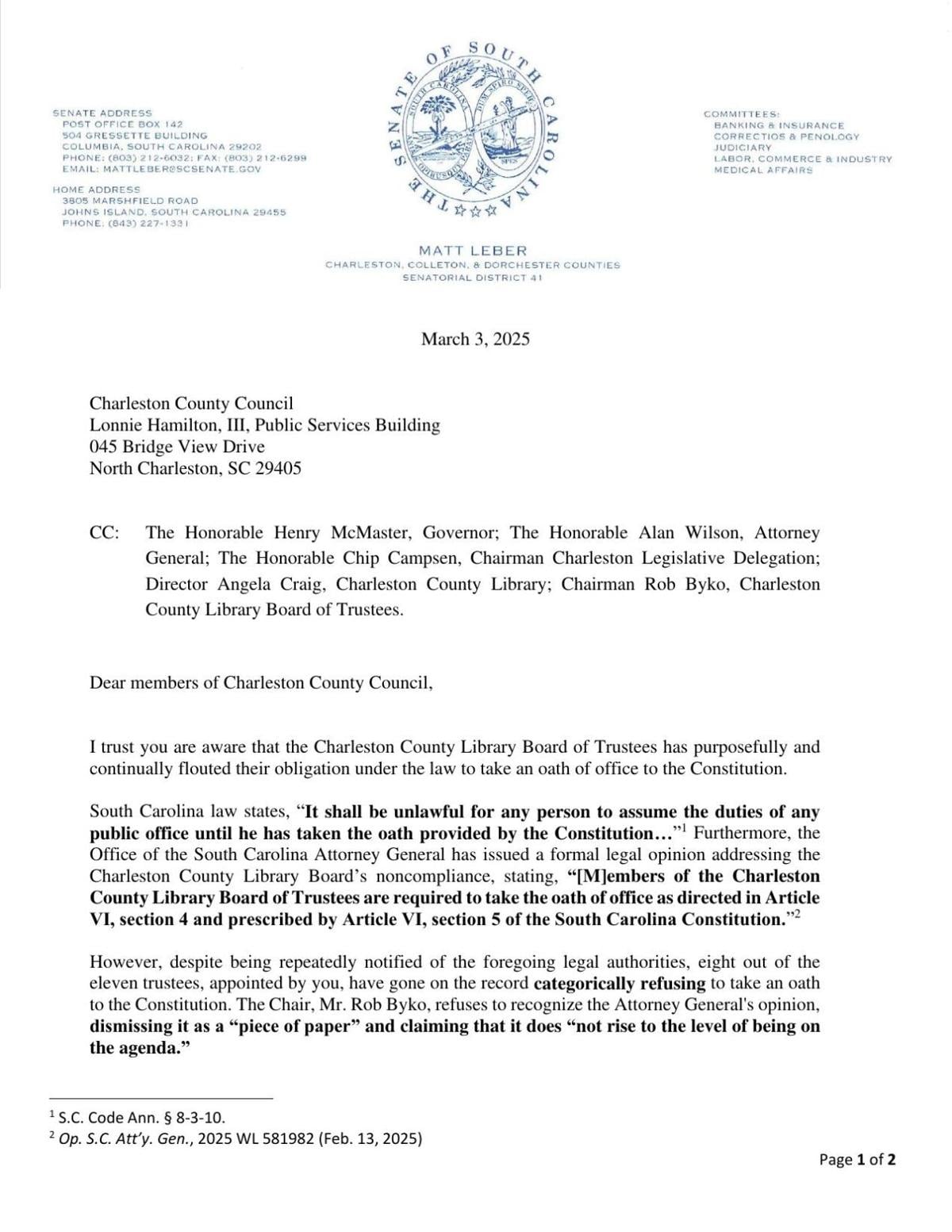 Matt Leber calls to fire of most of Charleston Library Board