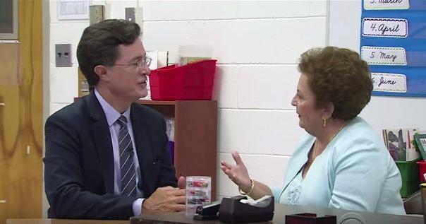 Colbert reunites with his fourth-grade teacher at Stiles Point Elementary
