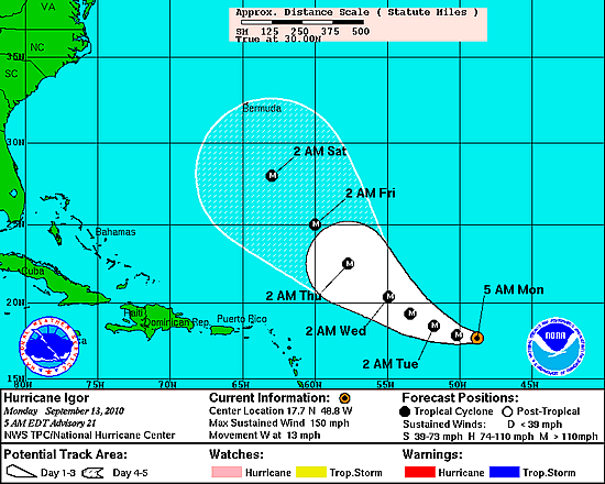 Powerful Hurricane Igor churning across Atlantic