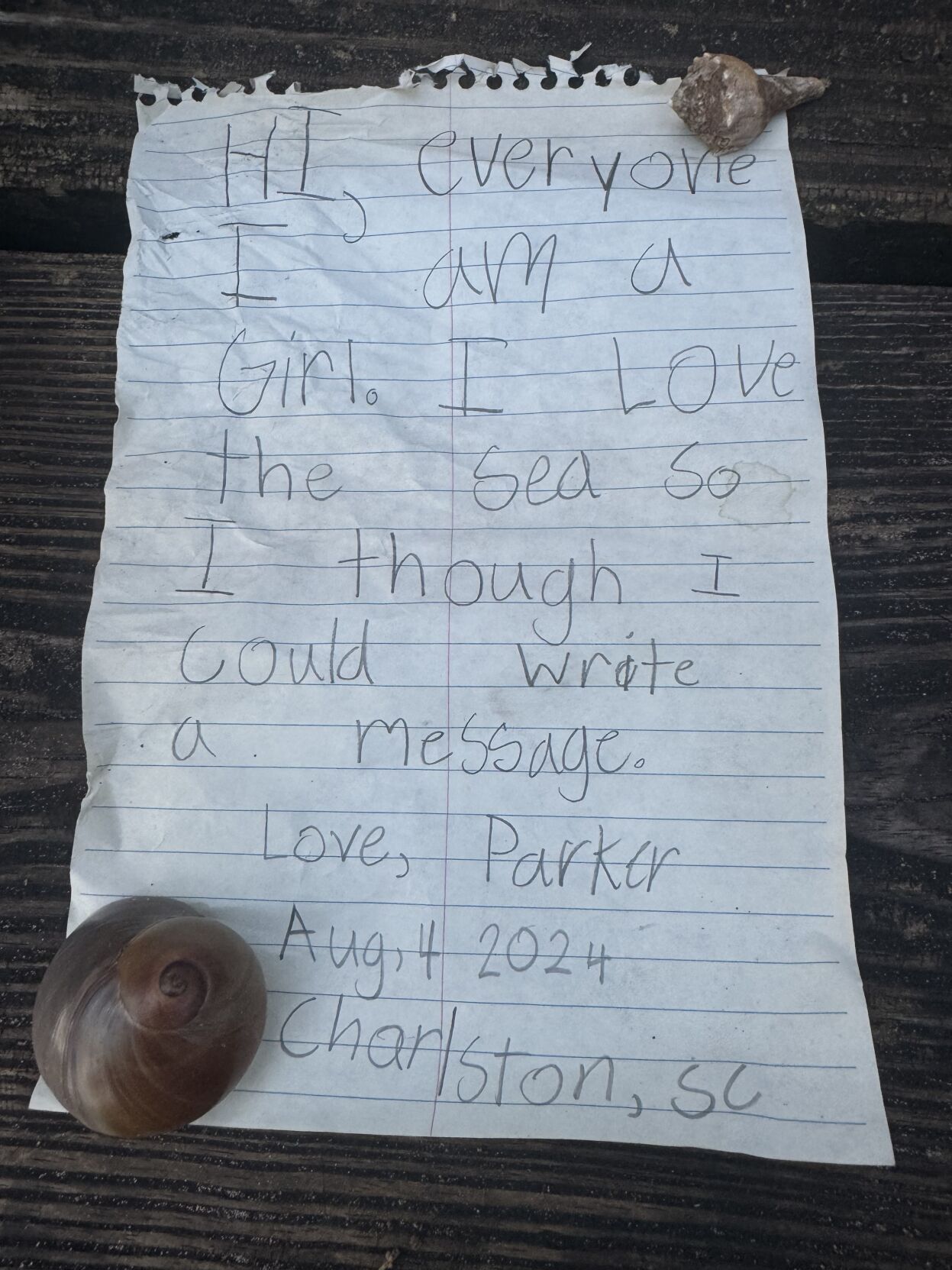 Message in a bottle makes its way from Charleston to Georgia