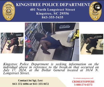 Police hunt cigarette thief from Kingstree Dollar General