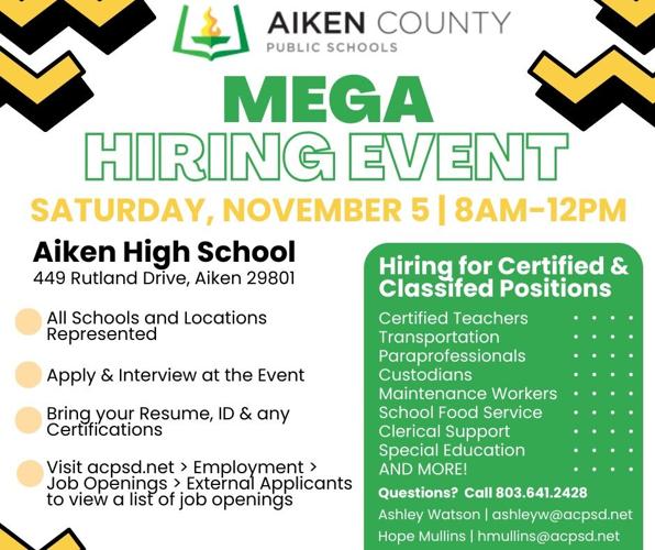 Aiken County school district to host mega hiring event for multiple positions | Aiken Area ...