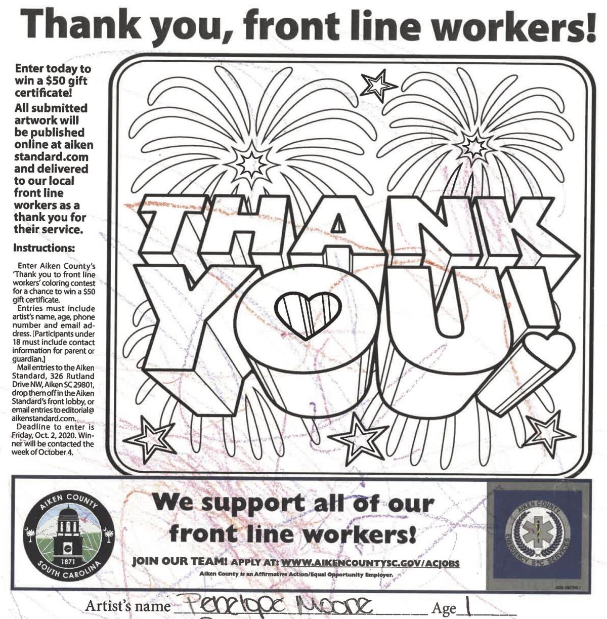 Thank you, front line workers coloring contest entries | Photo ...