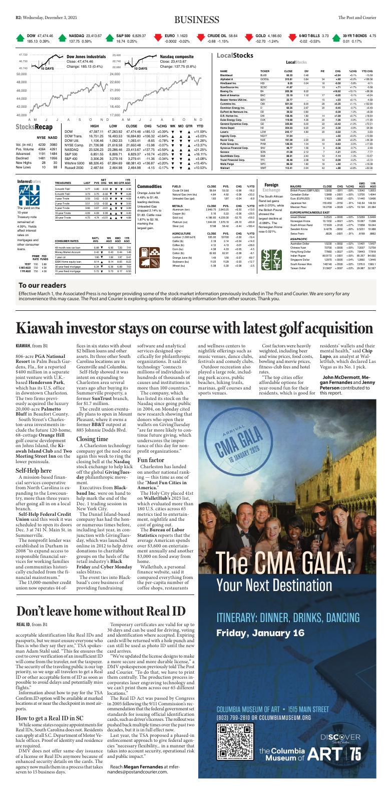 Page B2 | E‑Paper – The Post and Courier | Full Digital SC’s Top Newspaper