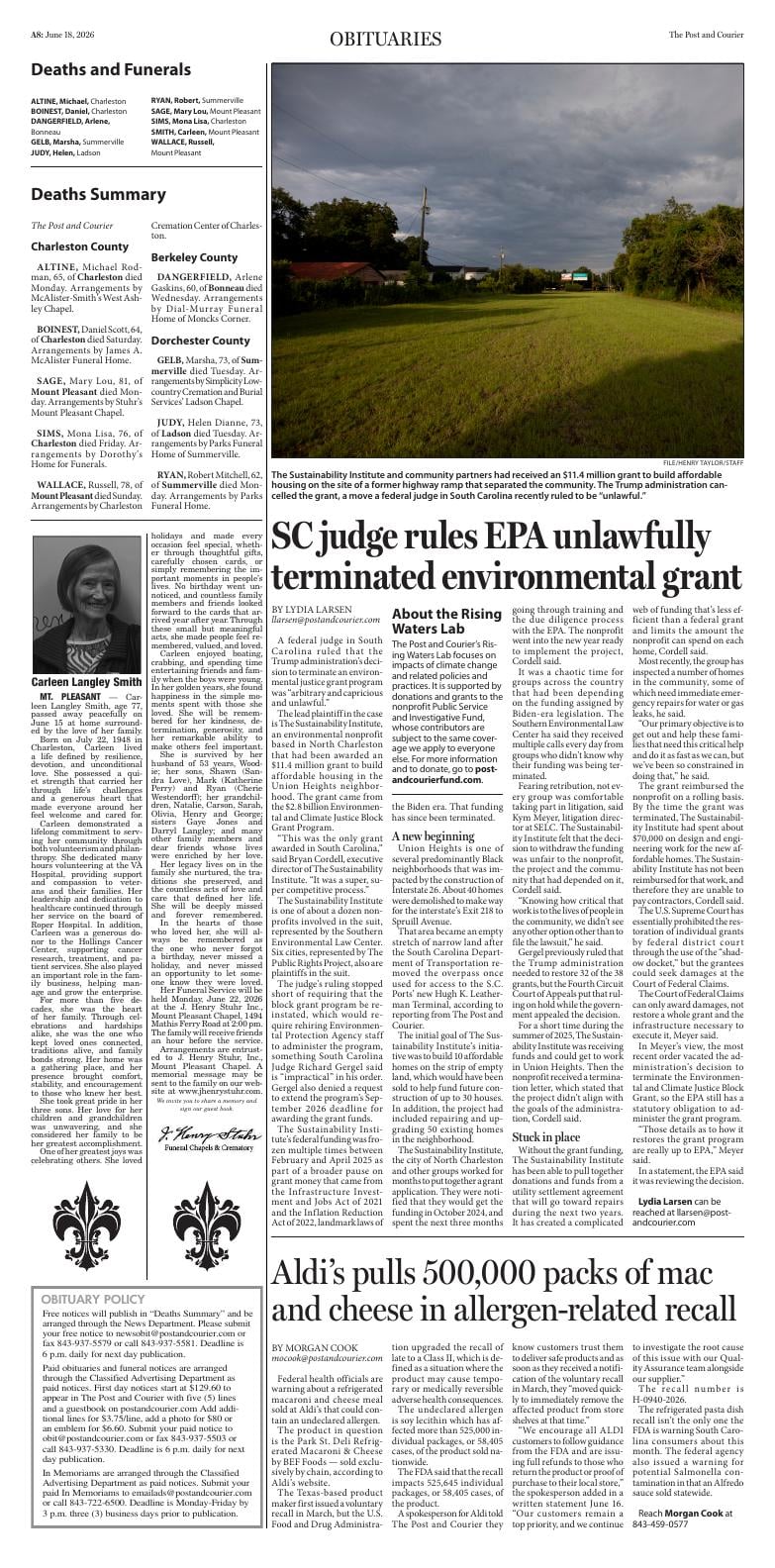 Page A8 | E‑Paper – The Post and Courier | Full Digital SC’s Top Newspaper