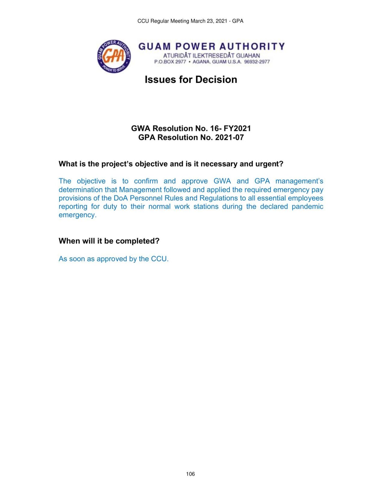 CCU backs double pay decisions at GPA, GWA | Local News | postguam.com