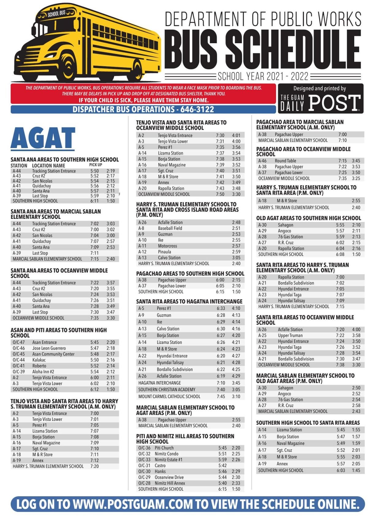 DPW bus schedule for school year 2021-2022 | Local News | postguam.com
