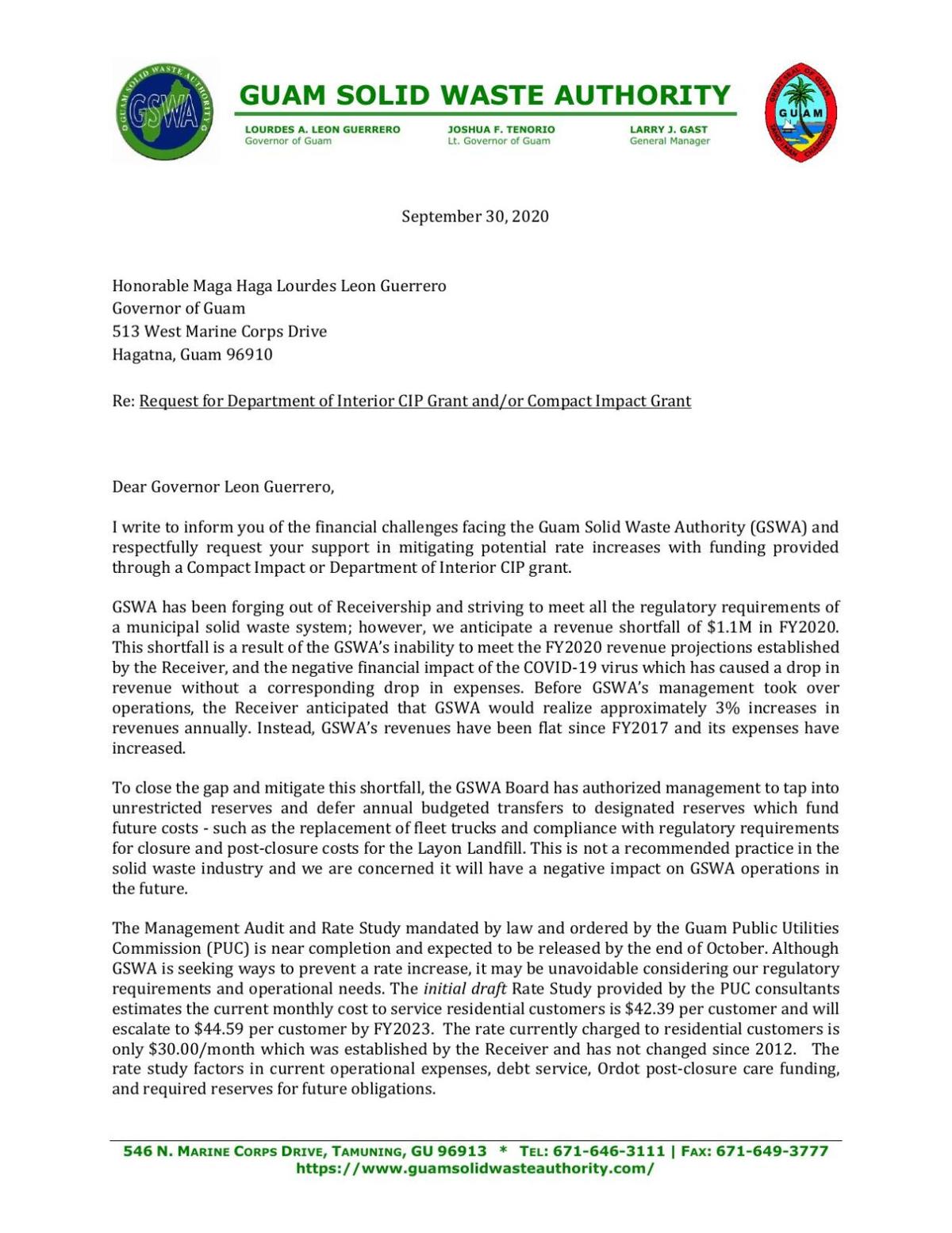 GSWA letter to governor | Guam News | postguam.com