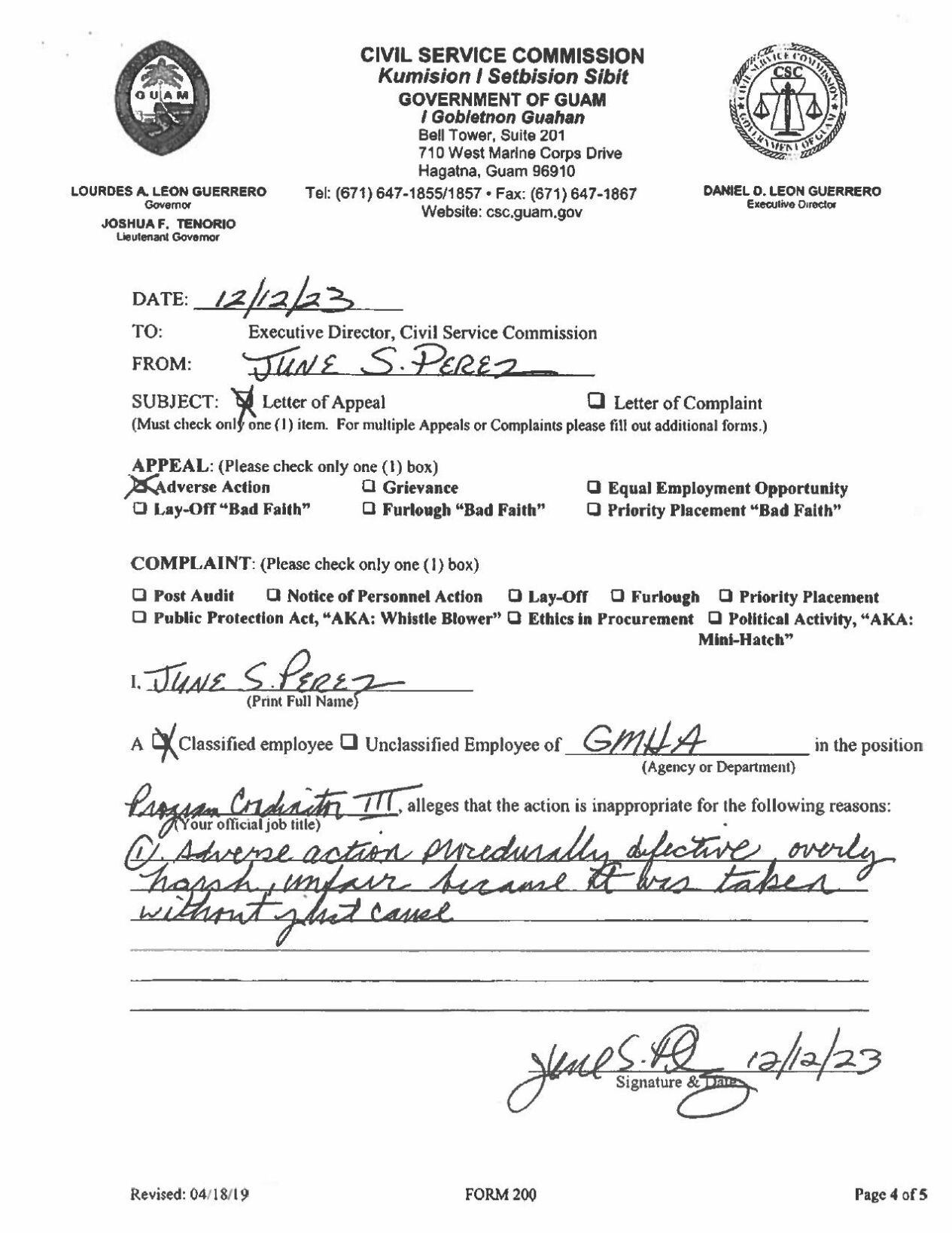 June Perez adverse action appeal | Local News | postguam.com