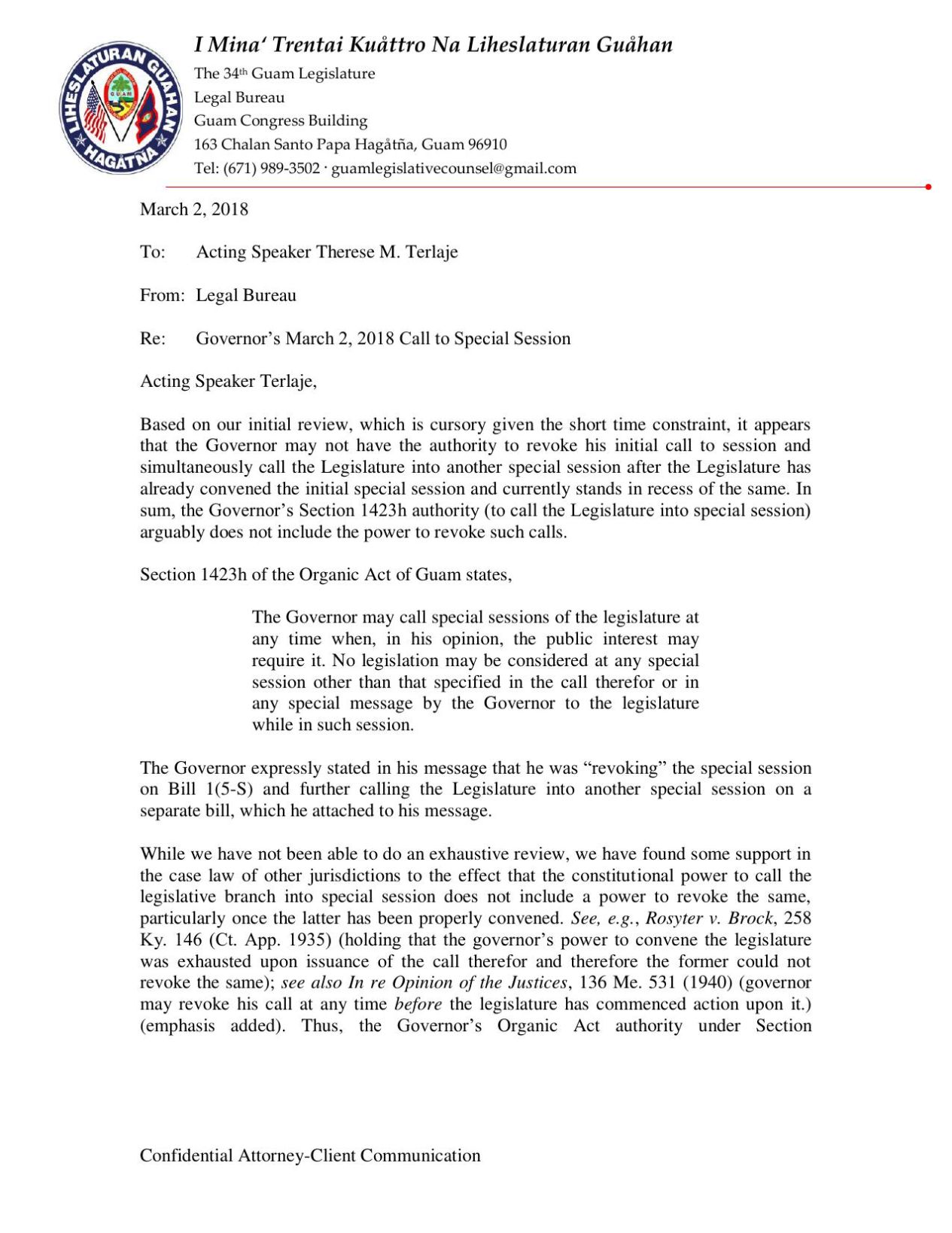 Legislature's Legal Bureau Memo | | postguam.com