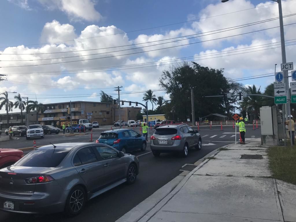 Road work creates long traffic lines in Hagåtña, Maite | Guam News ...