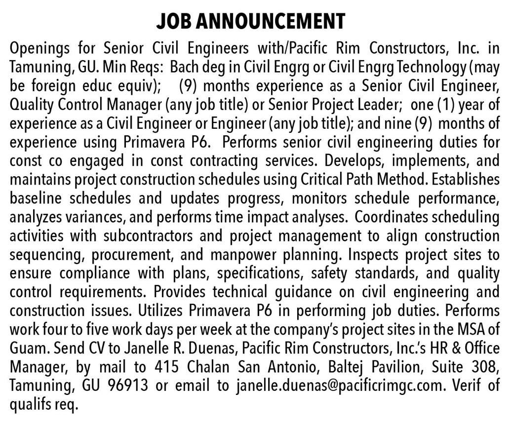 Pacific Rim - Opening for Senior Civil Engineers | Employment ...