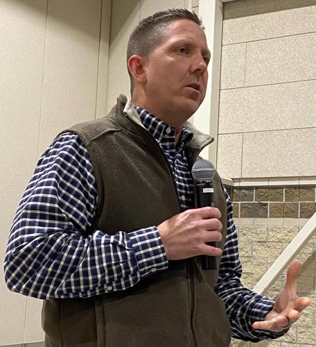 Brecheen lets town meeting attendees know the need for cutting spending ...