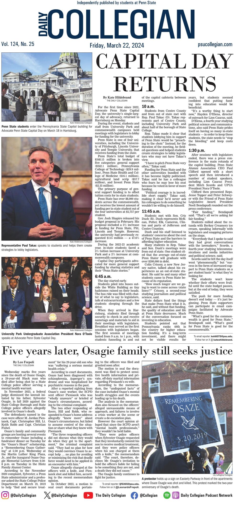 The Daily Collegian for March 22, 2024 | Print Editions | Daily ...