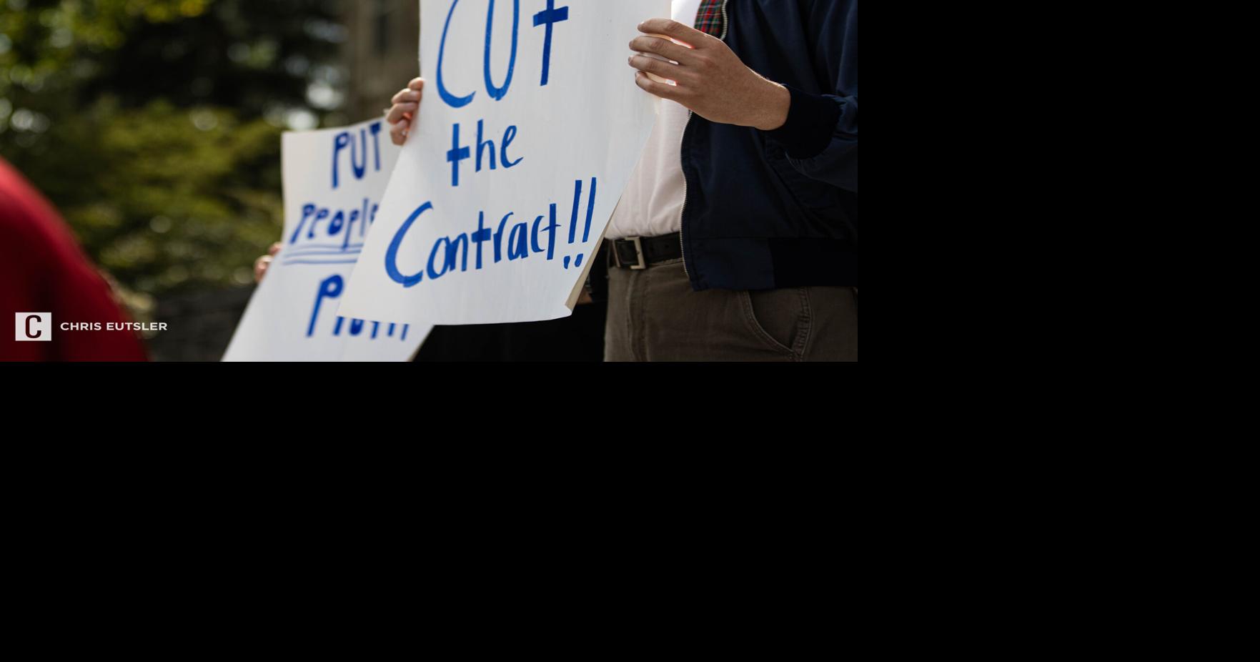 Workers Rights Protest, Old Main sign | | psucollegian.com