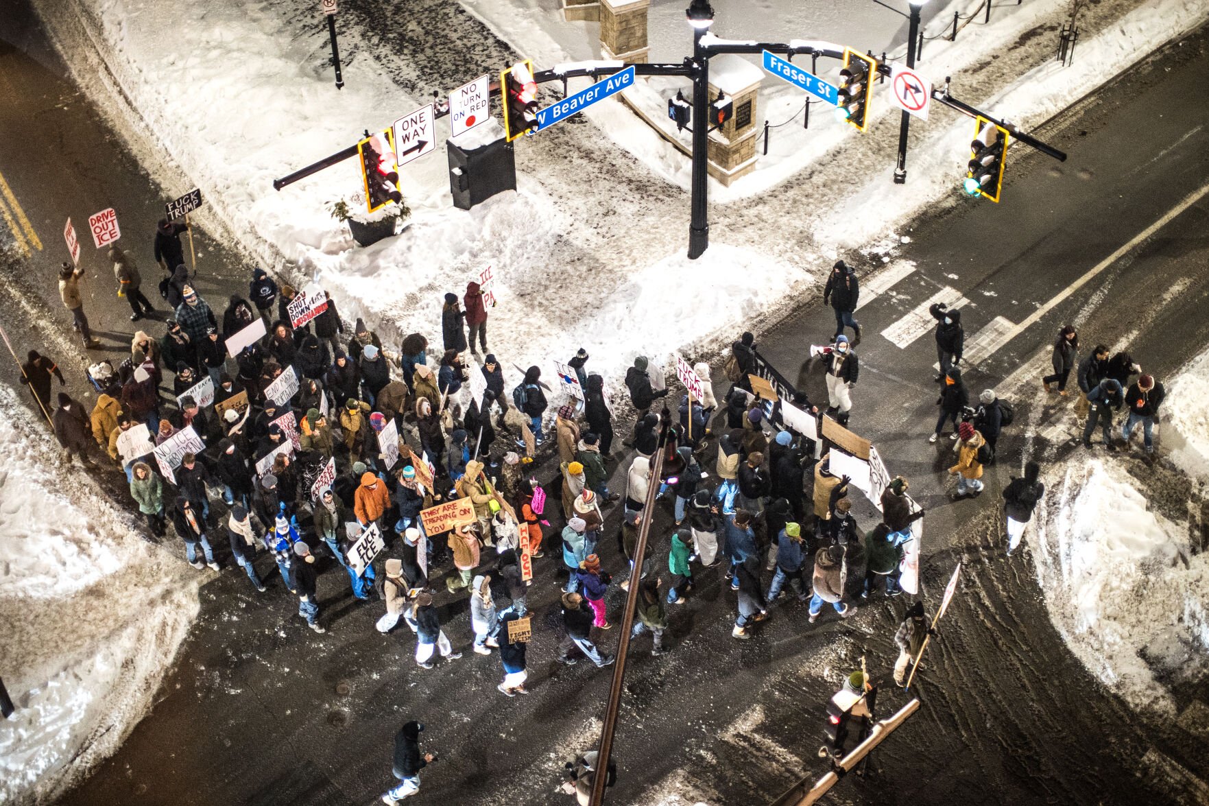 ICE Protest, march intersection from above | | psucollegian.com