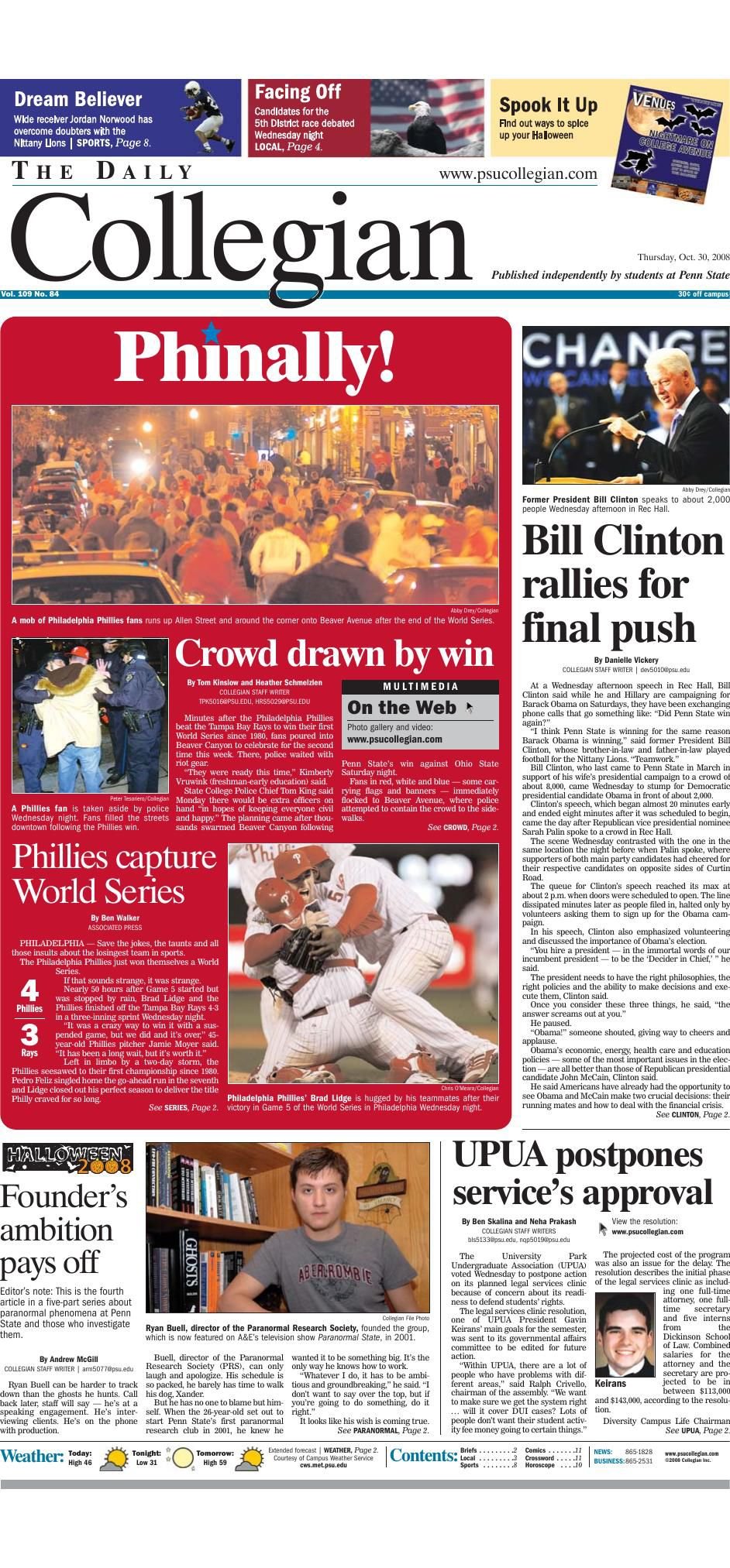 The Daily Collegian for Oct. 30, 2008 | Print Editions | Daily ...