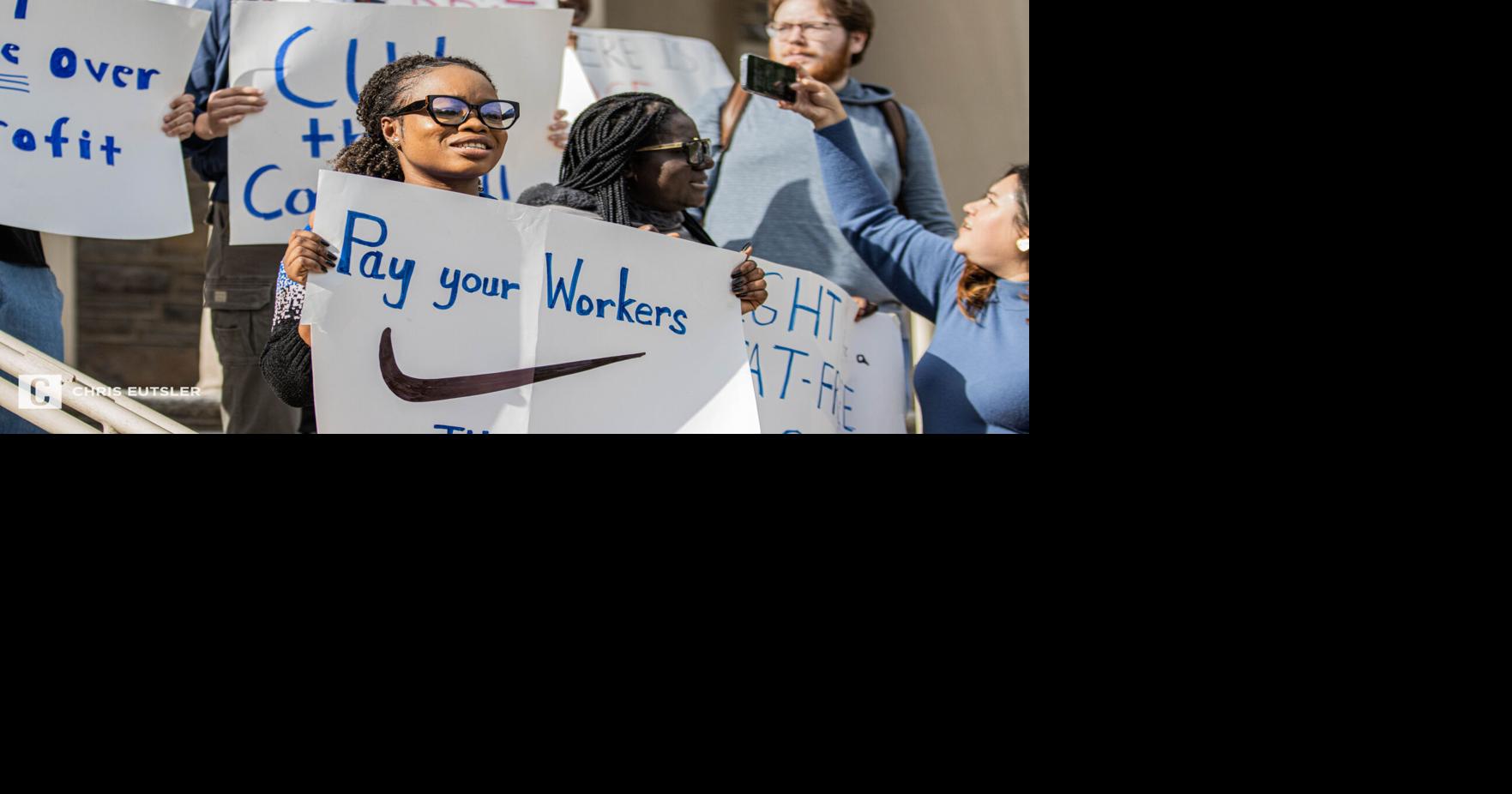 Workers Rights Protest, Old Main sign | | psucollegian.com