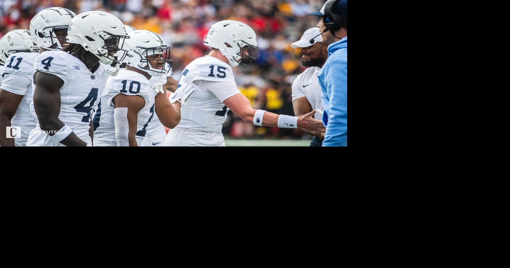 PSU Football V. Maryland, Meiga (4), Singleton (10), Allar (15) walks ...