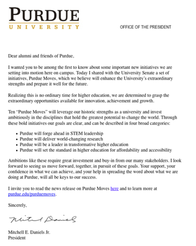 President Mitch Daniels unveils initiatives Purdue plans to incorporate ...