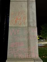 Purdue's Arch covered in chalk writing calling for resignation of Katie ...