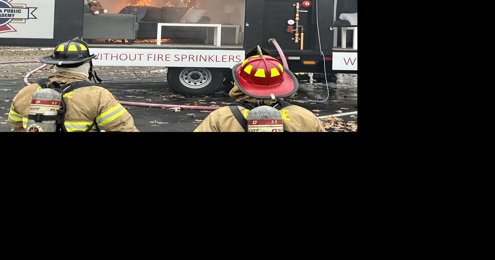 Fire department demonstrates the importance of sprinklers in mock up ...