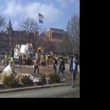 Water pipe bursts below Memorial Mall Sidewalk | Campus ...