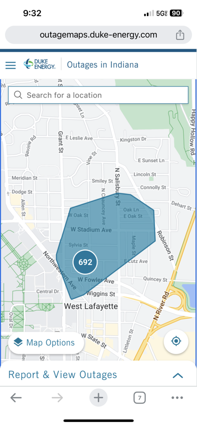 Traffic accident causes two-hour outage near campus, power now restored ...