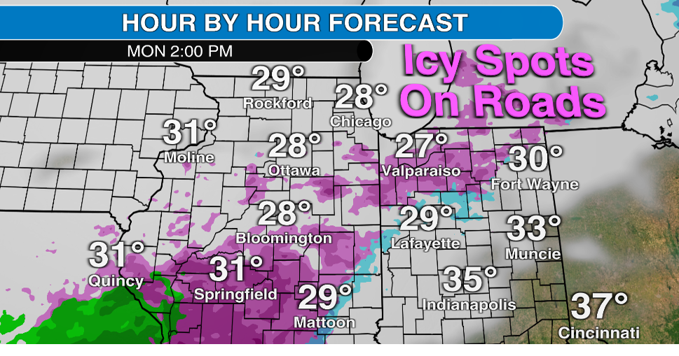 Forecast: Icy conditions in Iowa, Illinois, and Indiana