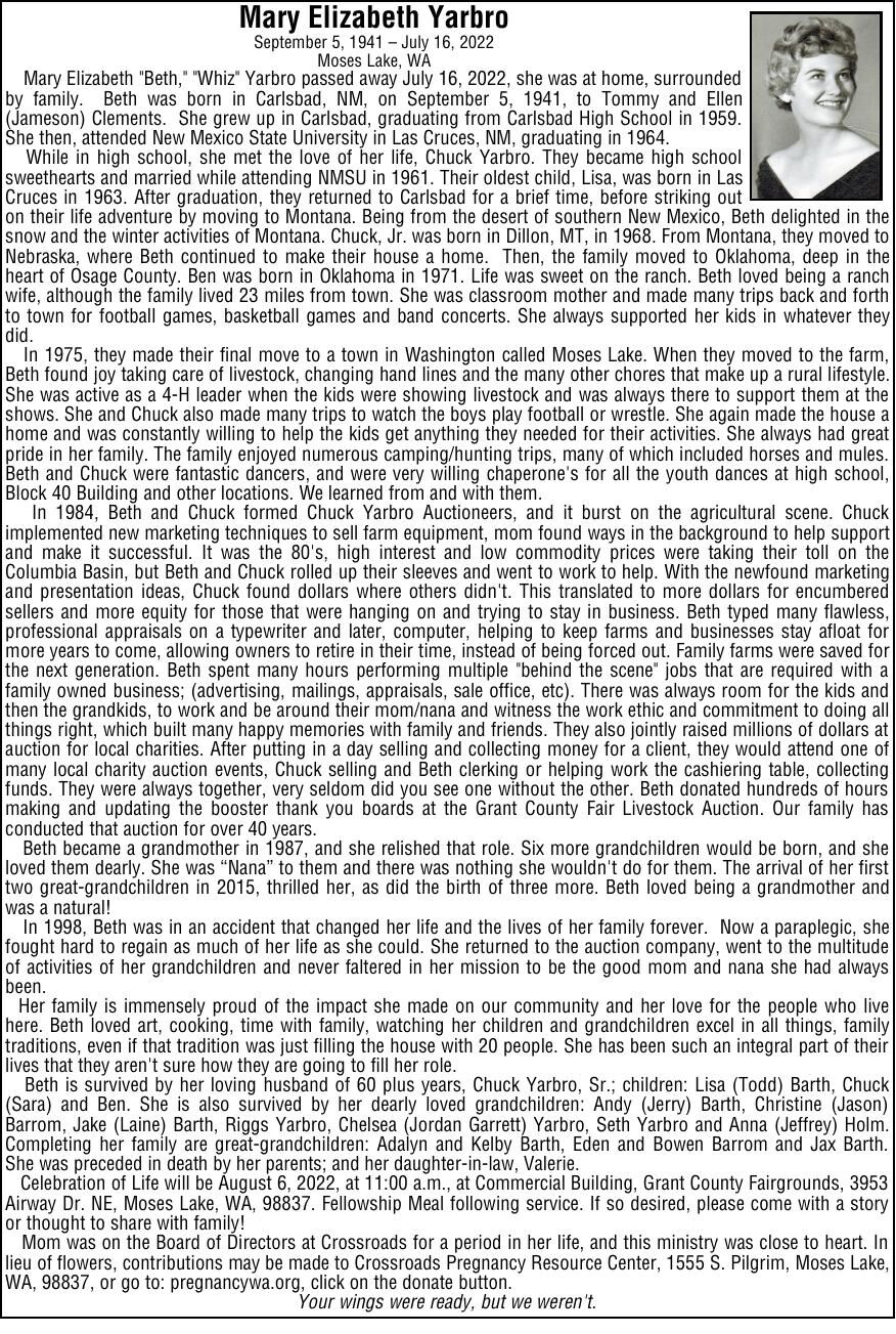 Mary Yarbro | Obituaries | qvpr.com