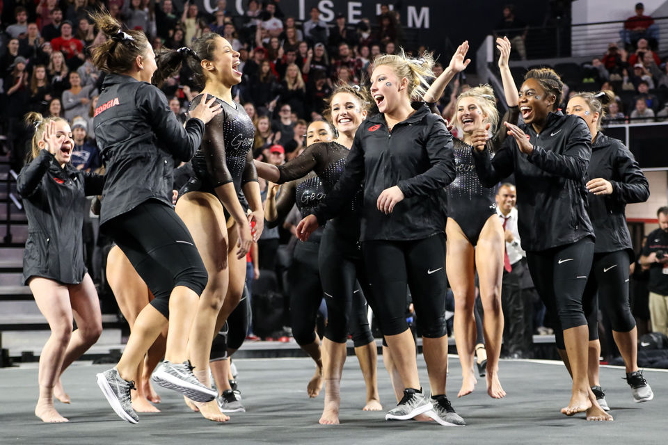 Pedersen competes in first career competition for Georgia gymnastics ...