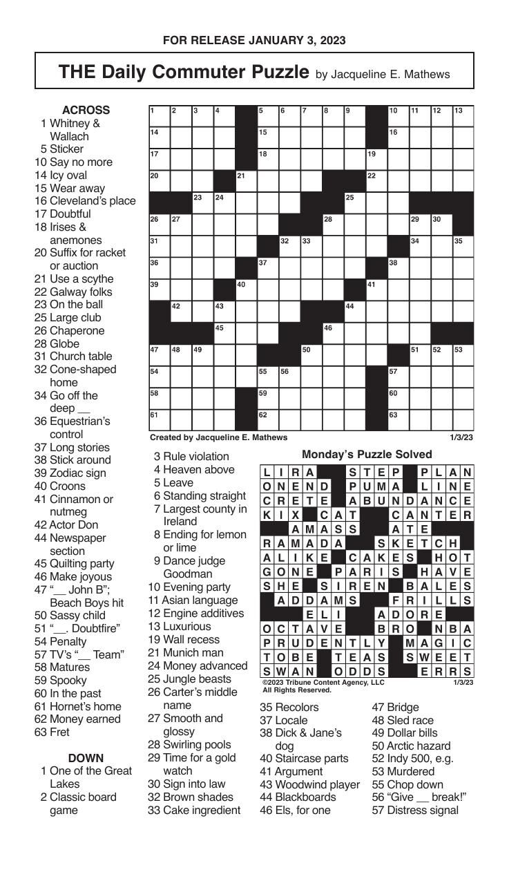 Crosswords, January 3, 2023 | Crosswords | redandblack.com