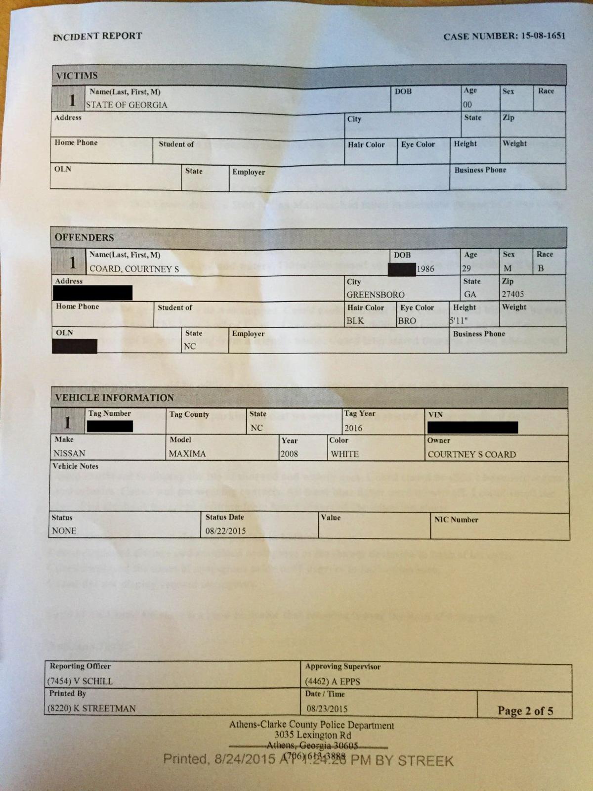 Courtney Coard DUI police report | | redandblack.com