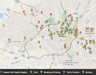 Athens crime map, April 21 - 27 | Maps | redandblack.com