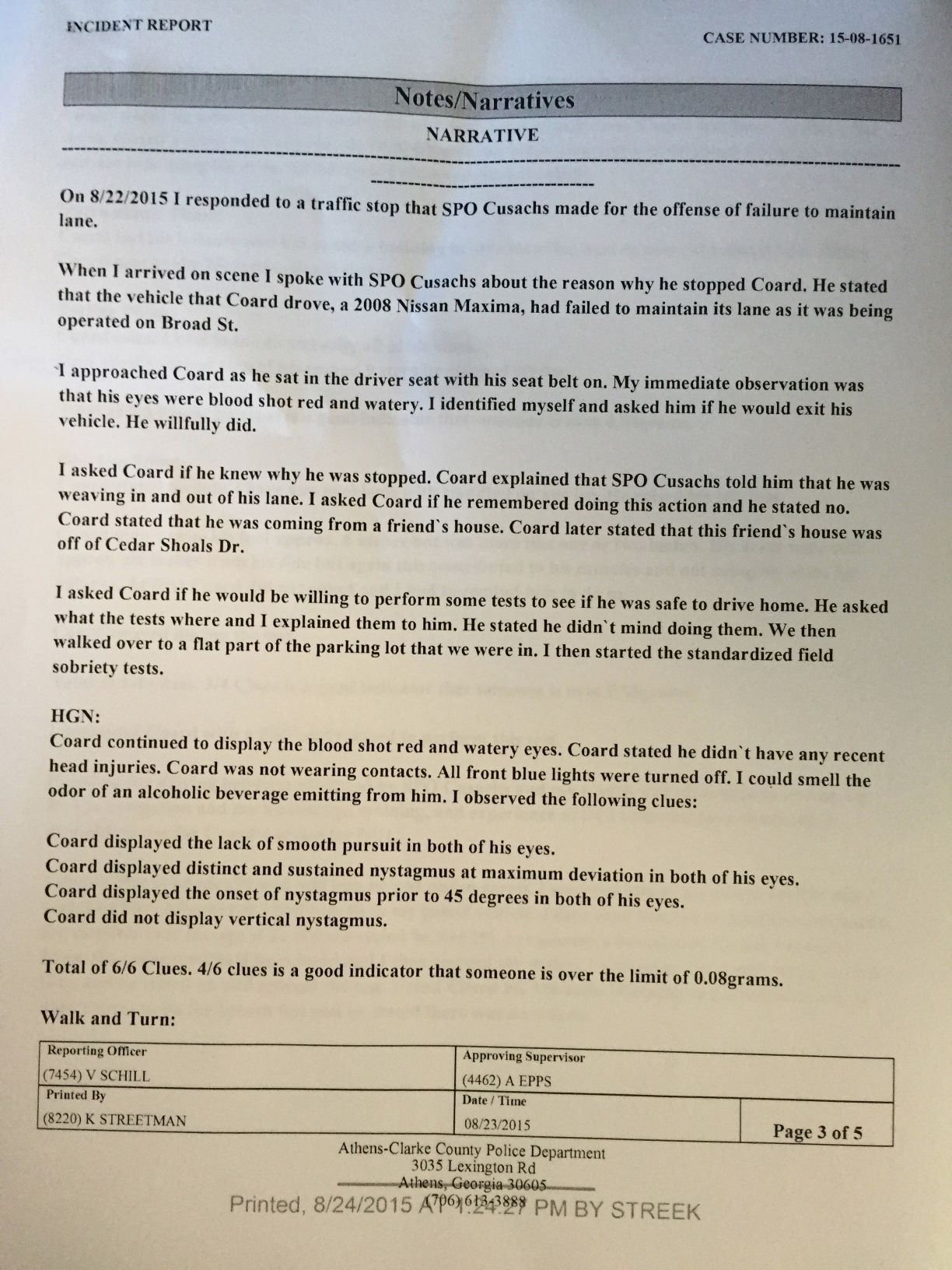 Courtney Coard DUI police report | | redandblack.com