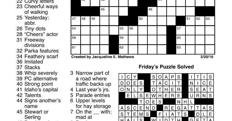 Crosswords, February 20, 2016 | Crosswords | redandblack.com