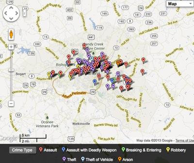 Athens crime map, August 19-25 | Maps | redandblack.com