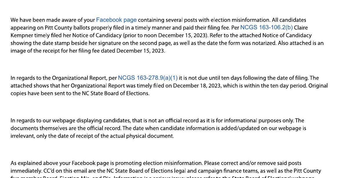 Letter from Elections Director Dave Davis asking Lenton Brown to remove ...