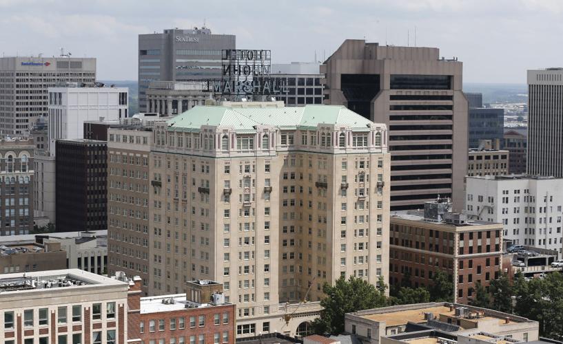 Towering bank building half way through reconstruction