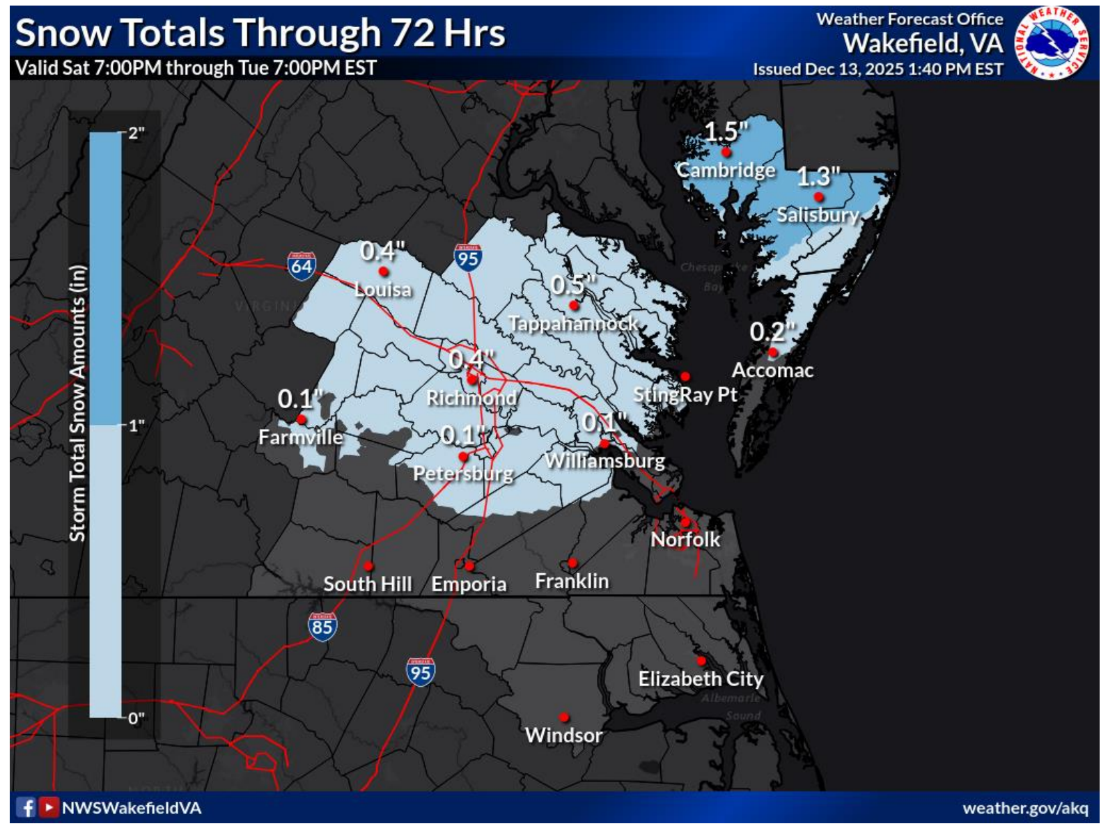 Little snow, frigid air possible Sunday in greater Richmond