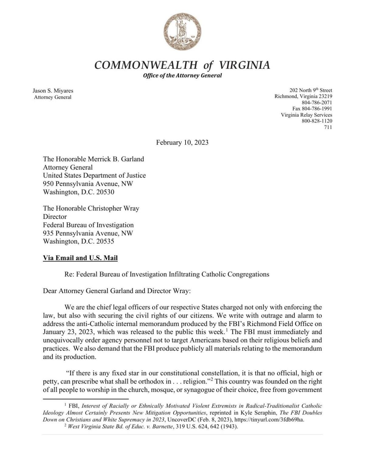 FBI says internal Richmond memo on Catholics fails to meet agency's ...