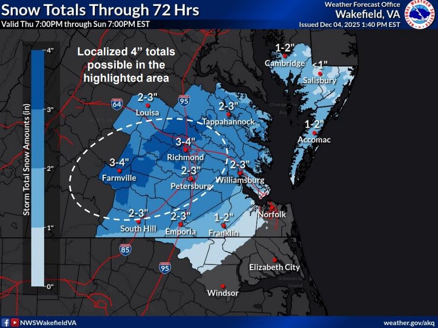 Richmond VA to see 2 inches of snow then 'freezing drizzle'