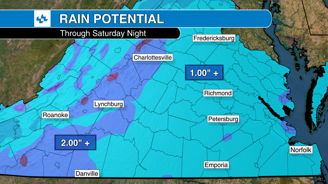 How much rain in the Virginia forecast this week?