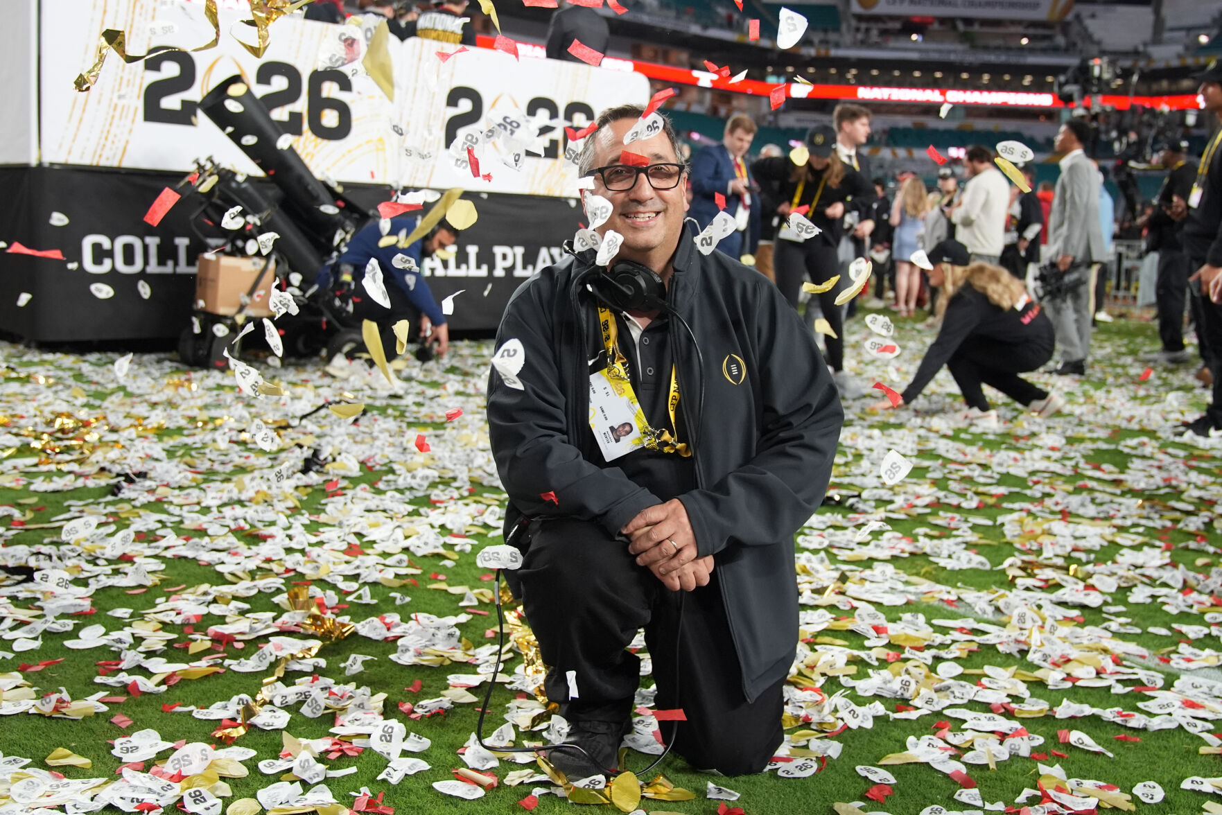Who drops the confetti at the Super Bowl each year