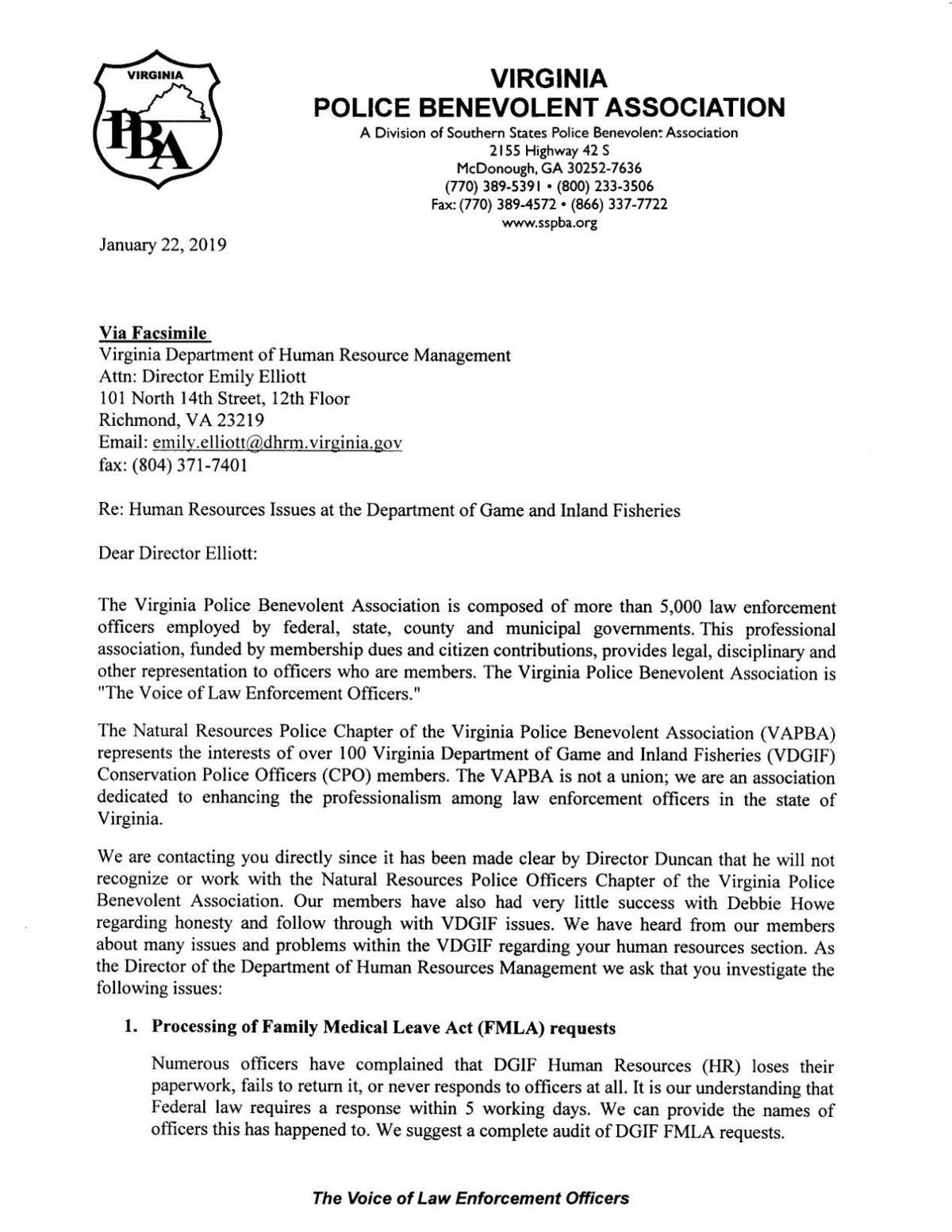 Police association letter to state