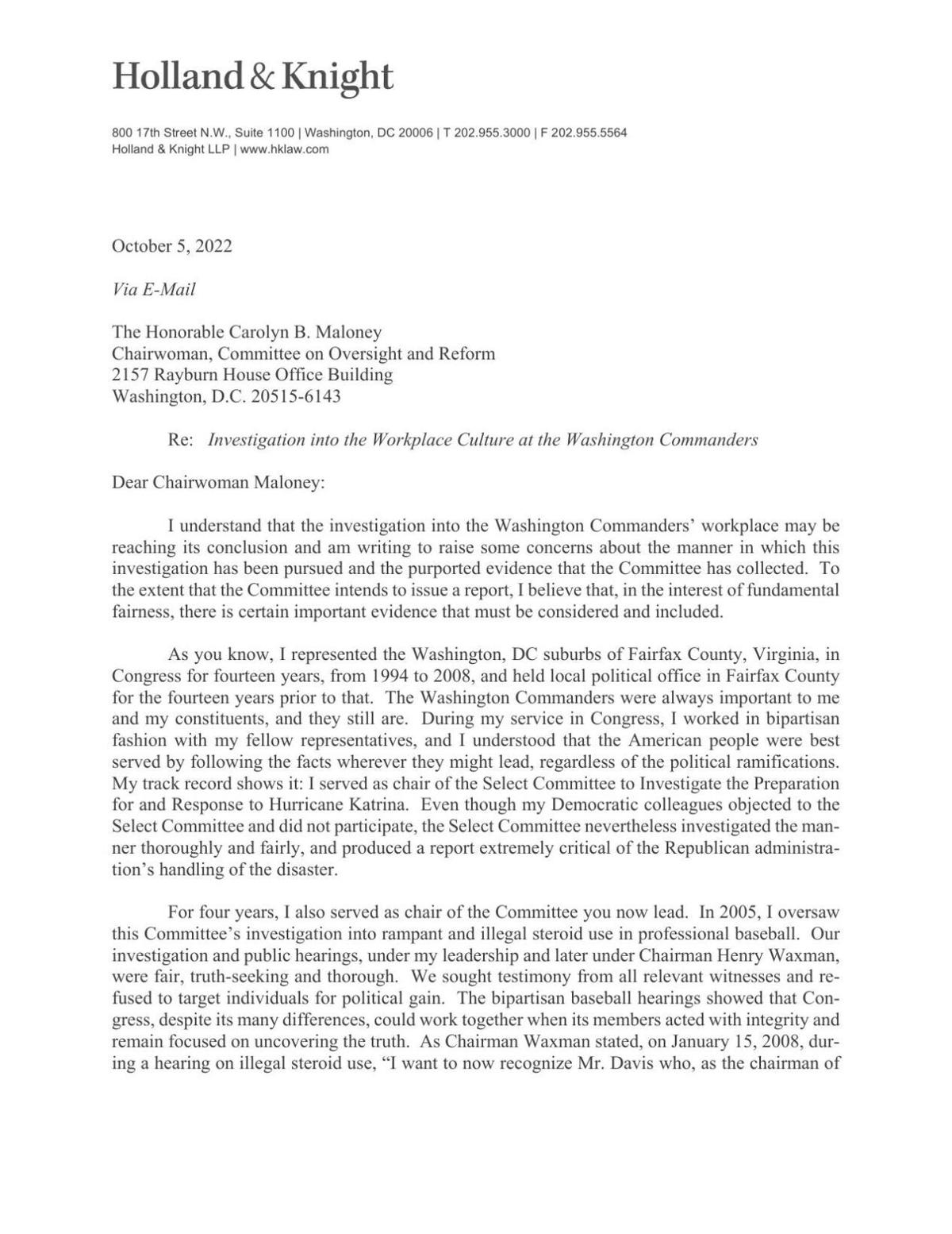 Commanders' attorney, a former Va. representative, spells out team ...