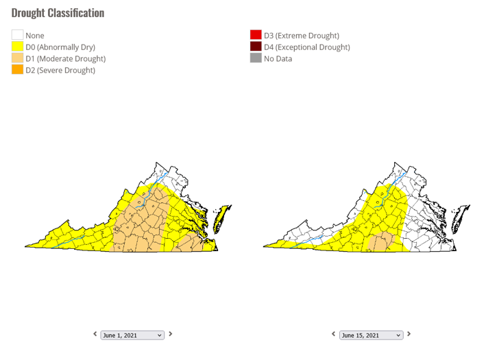 Drought zone shrinks in Va. after last week's downpours